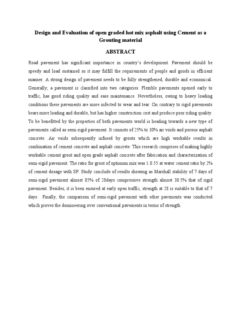 Design and Evaluation of Open Graded Hot Mix Asphalt Using Cement As A ...