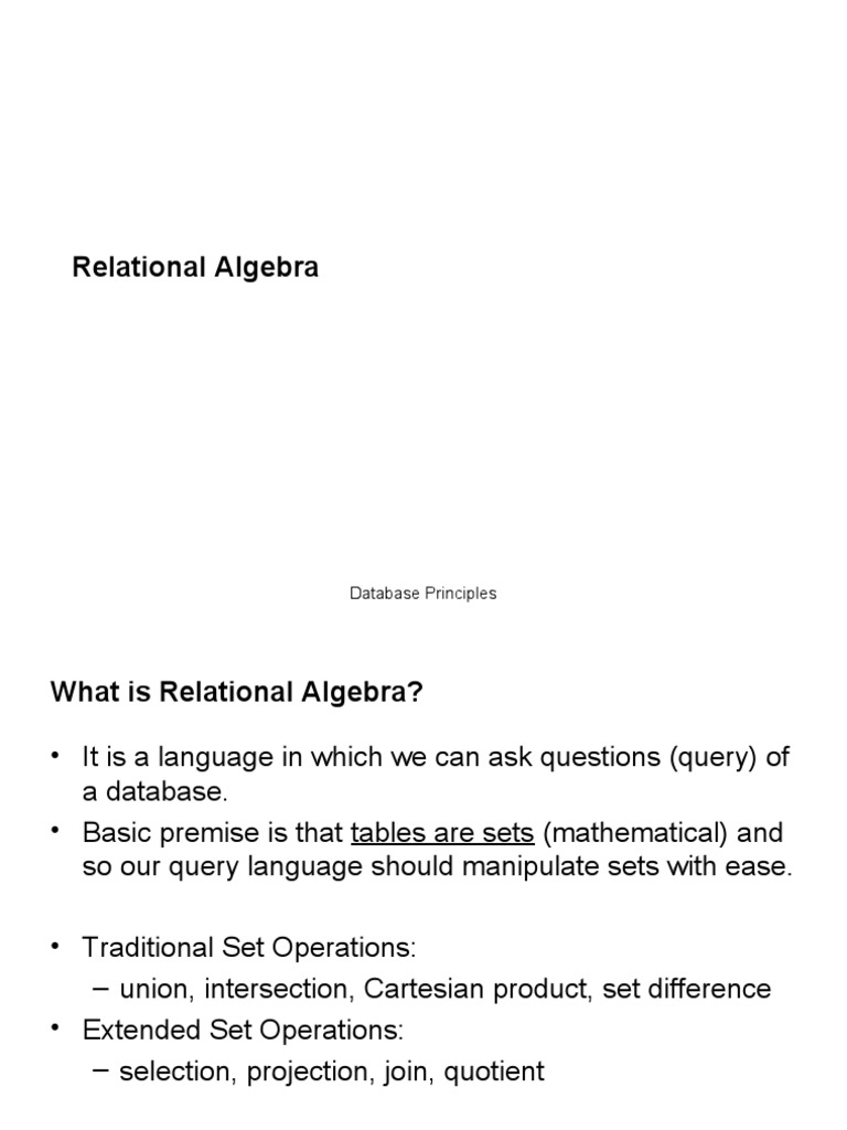 Relational Algebra: Database Principles | Download Free PDF ...