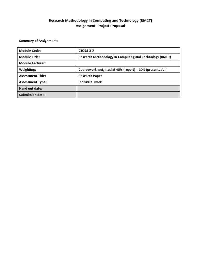 Research Methodology in Computing and Technology (RMCT) Assignment: Project Proposal | PDF ...