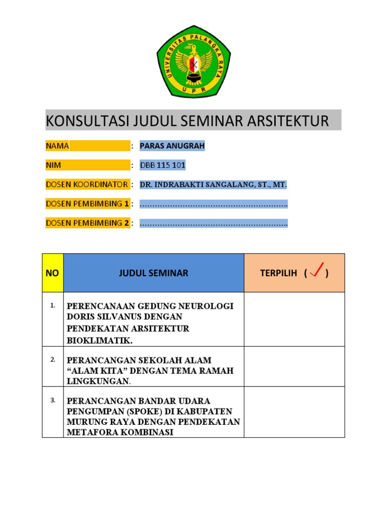 Judul Seminar Arsitektur 2023 | PDF