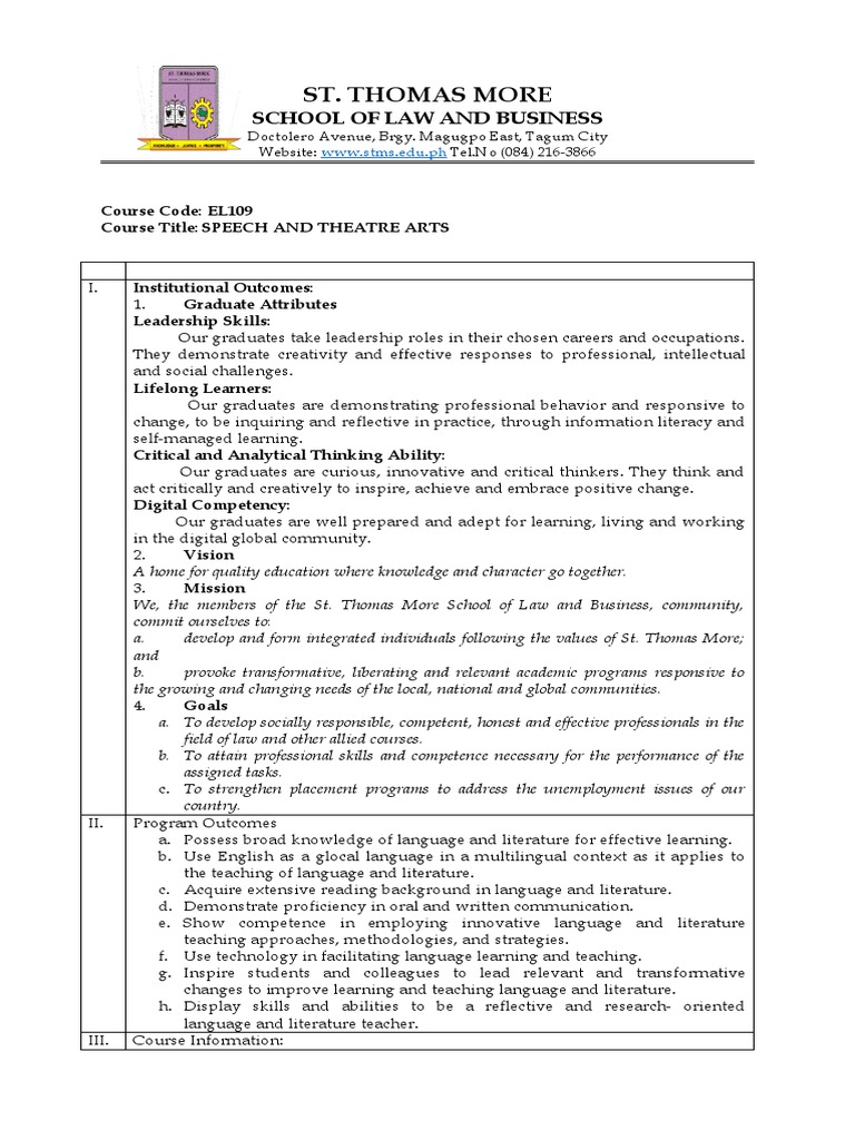 Speech and Theatre Arts Syllabus | PDF | Test (Assessment) | Learning