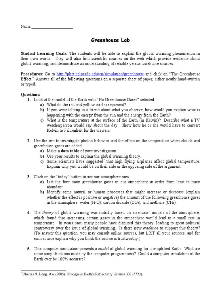 Greenhouse Lab: Name | PDF | Greenhouse Effect | Climate Change
