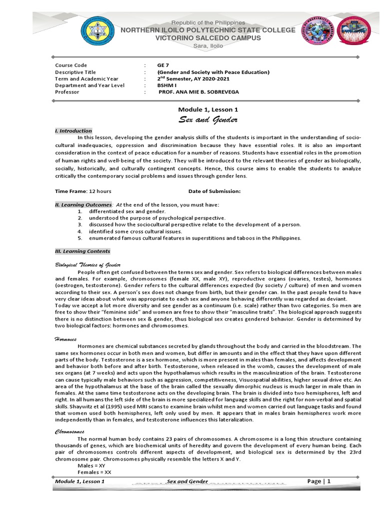 Sex and Gender: Module 1, Lesson 1 | PDF | Transgender | LGBTQIA+ Studies