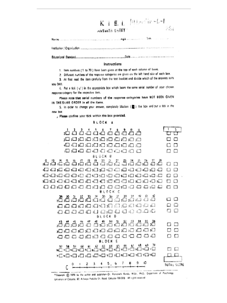 K.I.E.I Answer Sheet | PDF