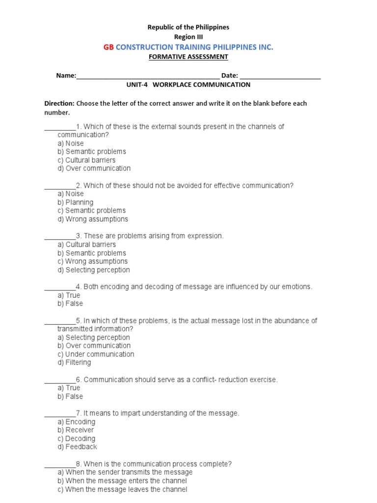 Workplace Communication Assessment Guide | PDF | Communication ...