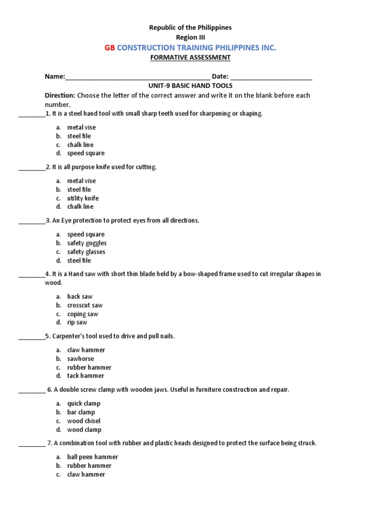 Unit-9 Basic Hand Tools | PDF | Hammer | Tools
