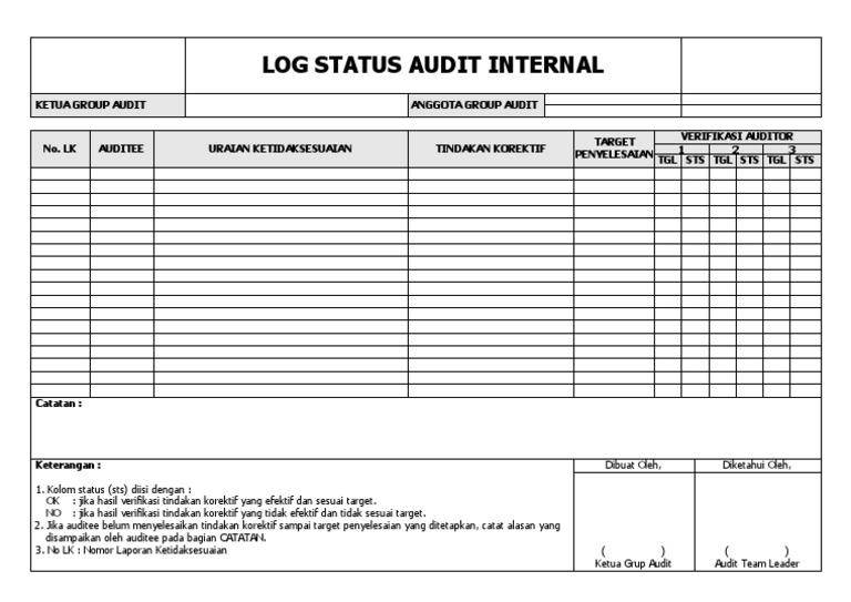 13) .FM-10 Log Status Audit Internal | PDF