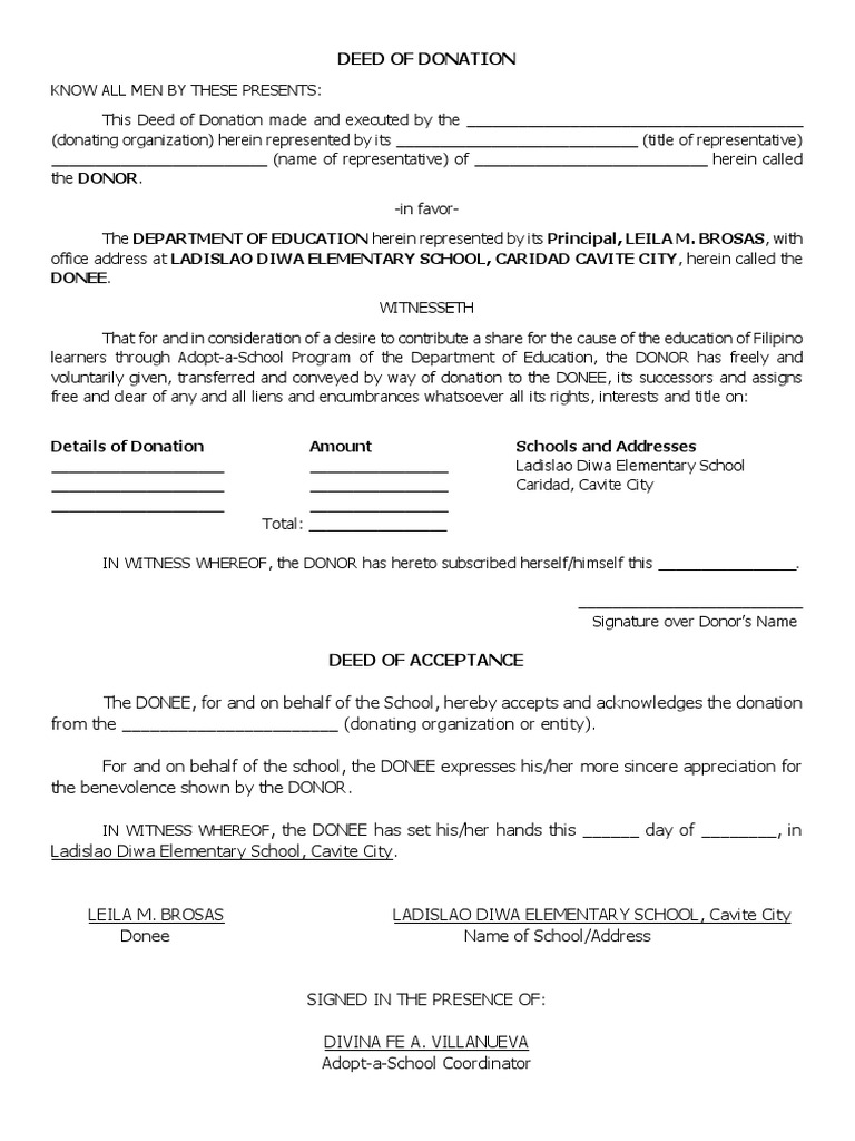 Deed of Donation - A4 | PDF | Law And Economics | Property Law