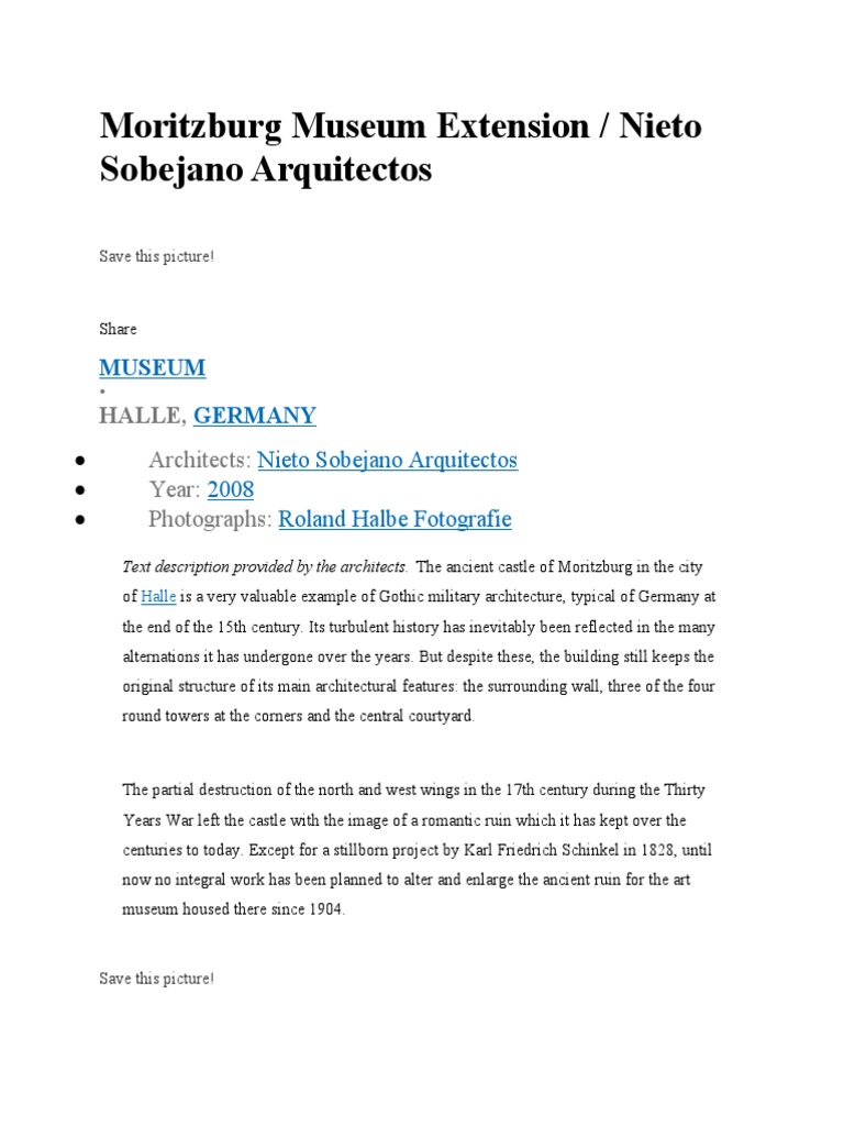 Moritzburg Museum Extension / Nieto Sobejano Arquitectos | PDF | Castle ...