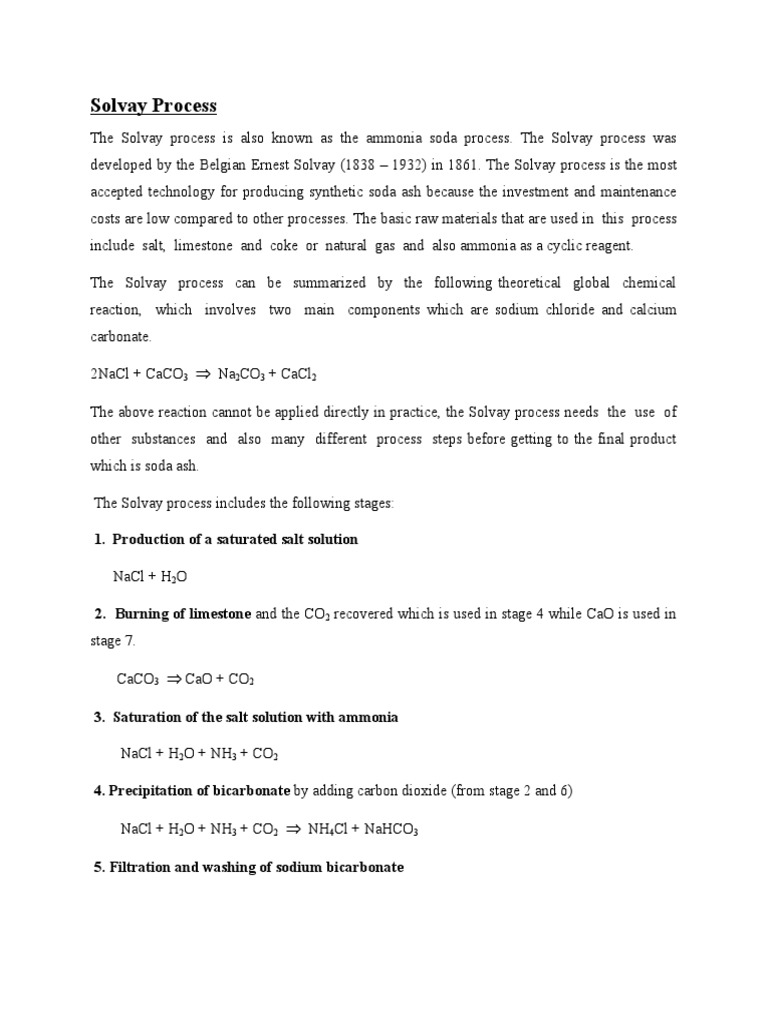 Solvay Process: 1. Production of A Saturated Salt Solution | PDF ...