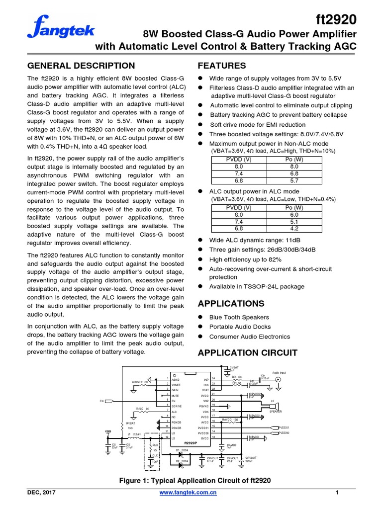 8W Boosted Class-G Audio Power Amplifier With Automatic Level Control ...