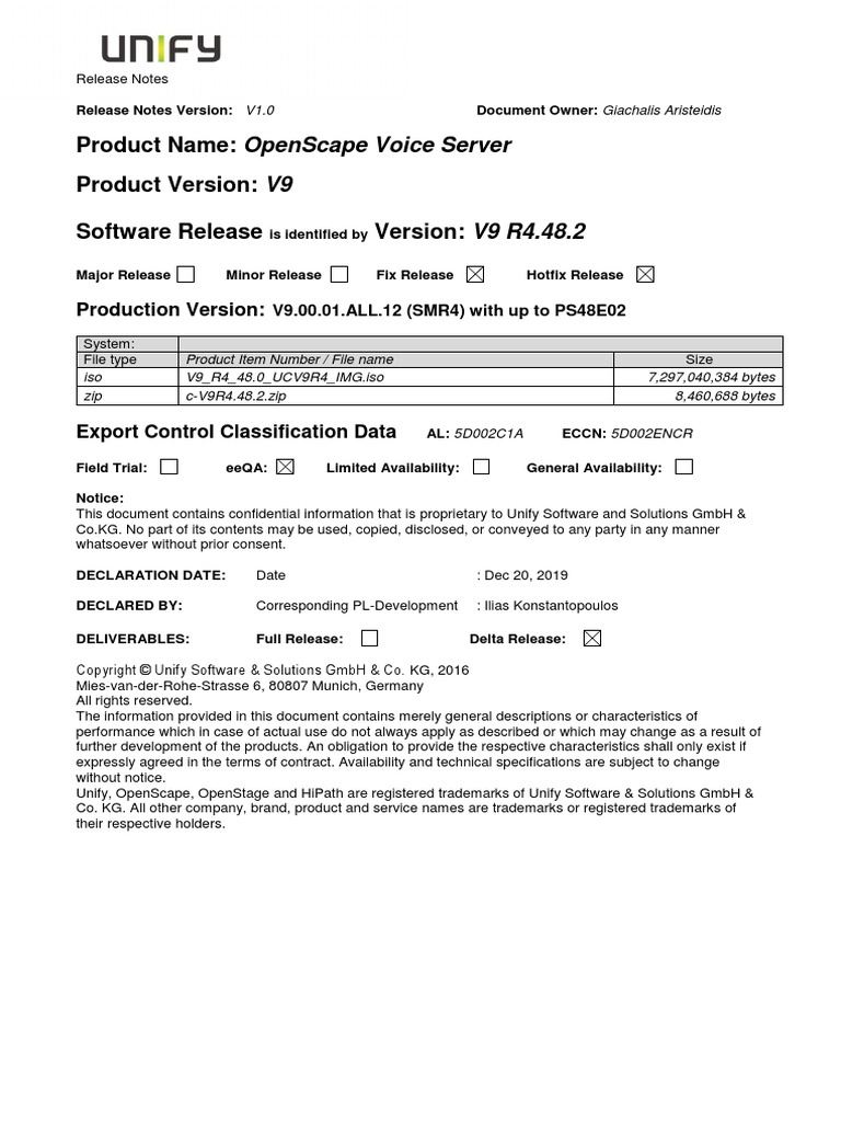 OpenScape Voice Server V9R4.48.2 Release Notes V1.0 Internal | PDF ...