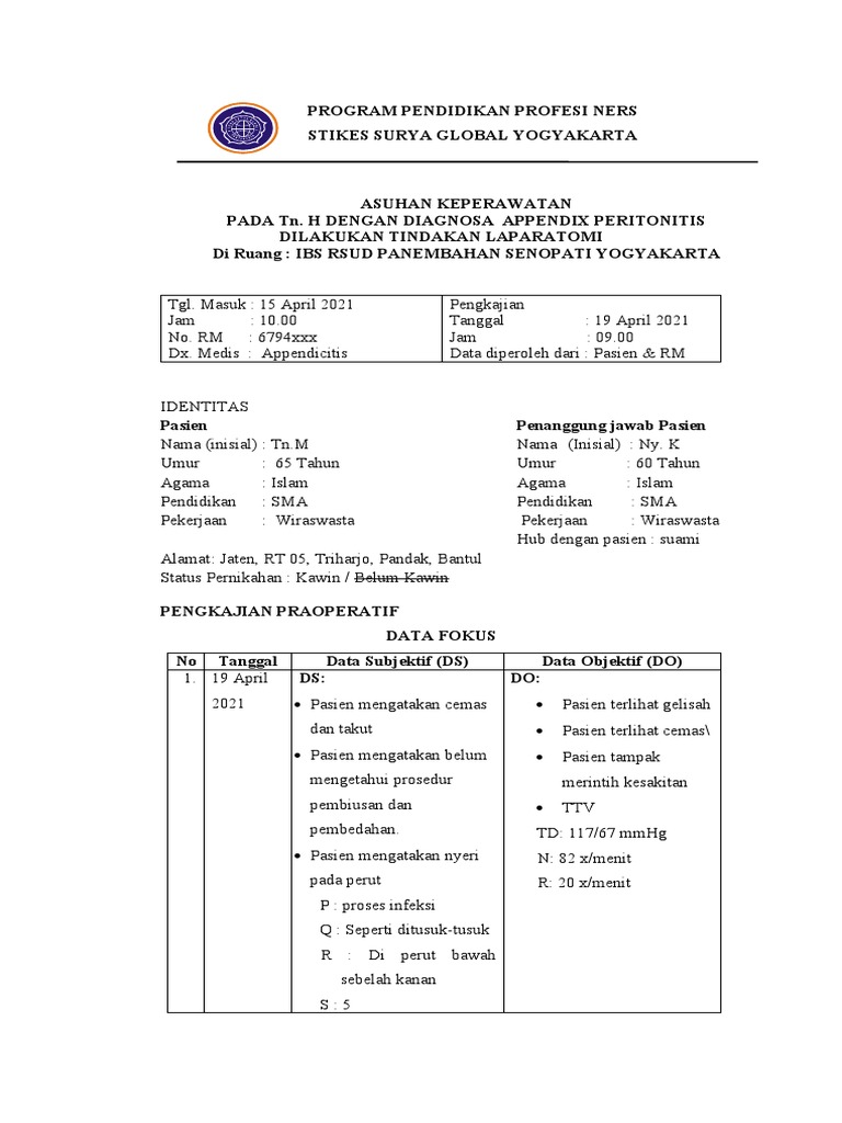 Asuhan Keperawatan Appendix Peritonitis | PDF