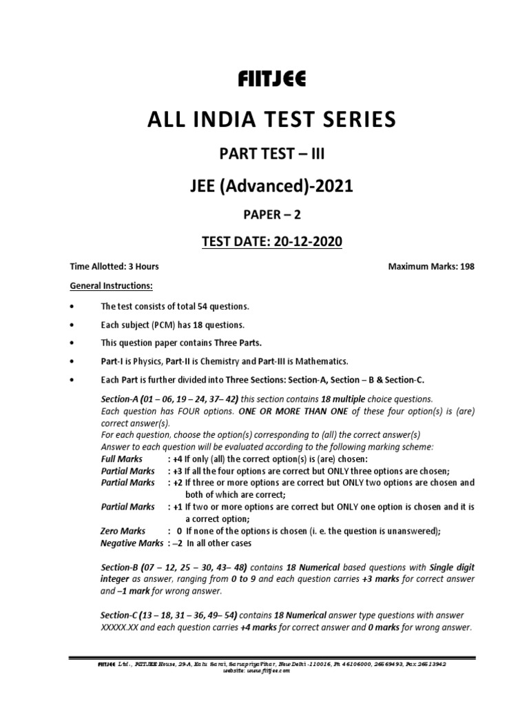 Aits 2021 PT III Jeea Paper 2 | PDF | Solution | Metrology