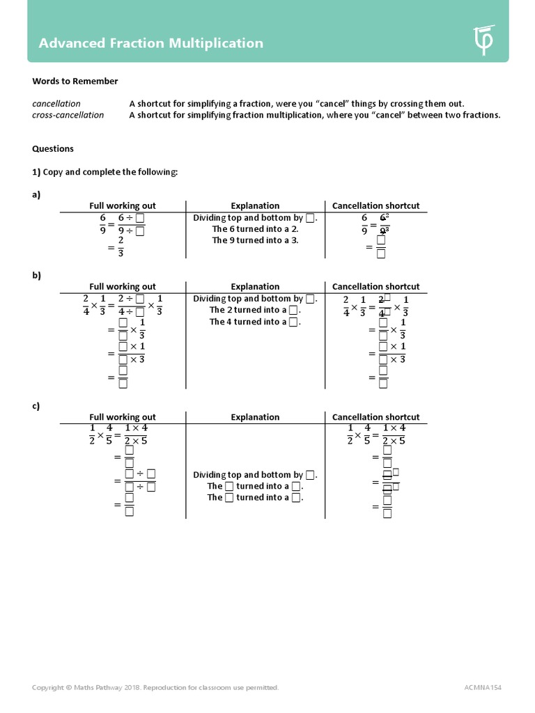 Advanced Fraction Multiplication: Cancellation Cross-Cancellation | PDF ...