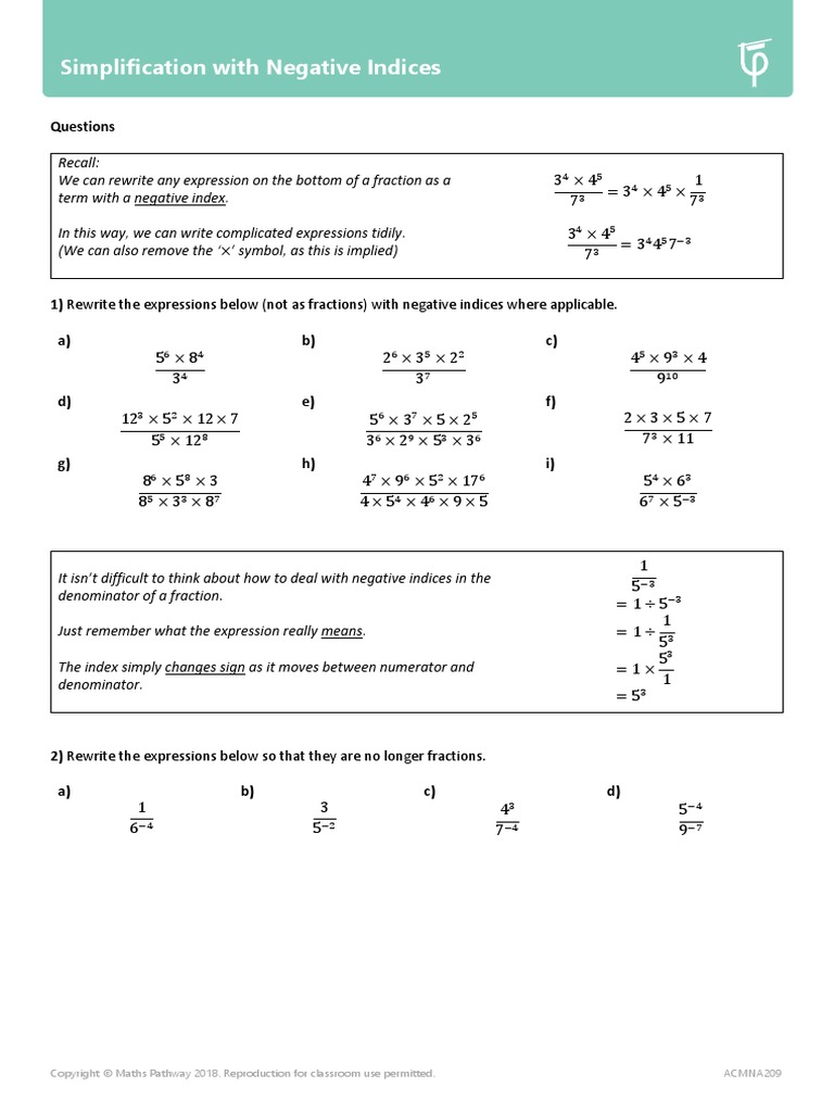 Simplification With Negative Indices: Questions | PDF | Numbers ...