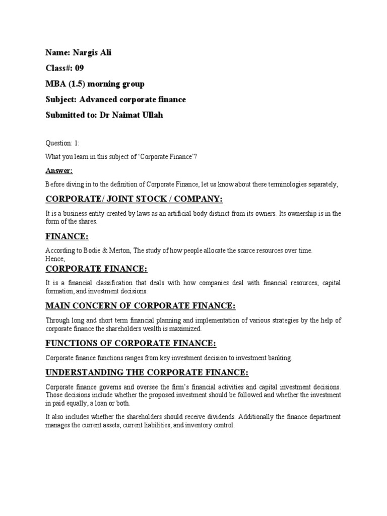 Advanced Corporate Finance Pdf Dividend Behavioral Economics