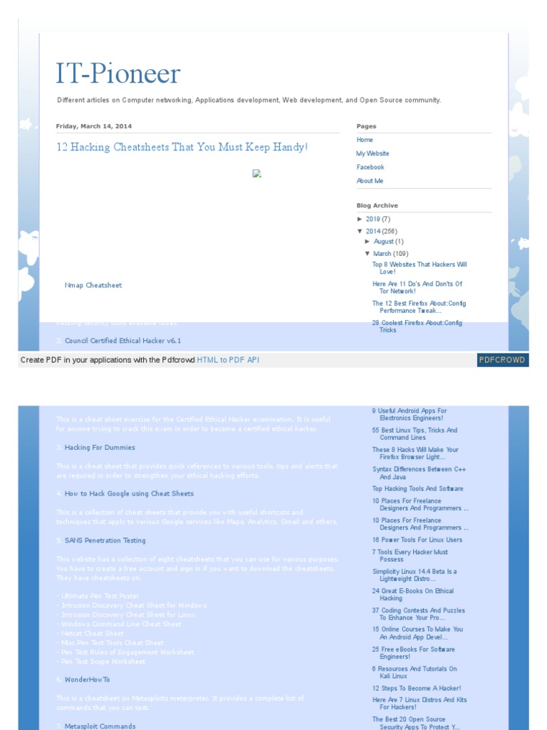 Essential Hacking Cheatsheets Guide | PDF | Security Hacker | Linux