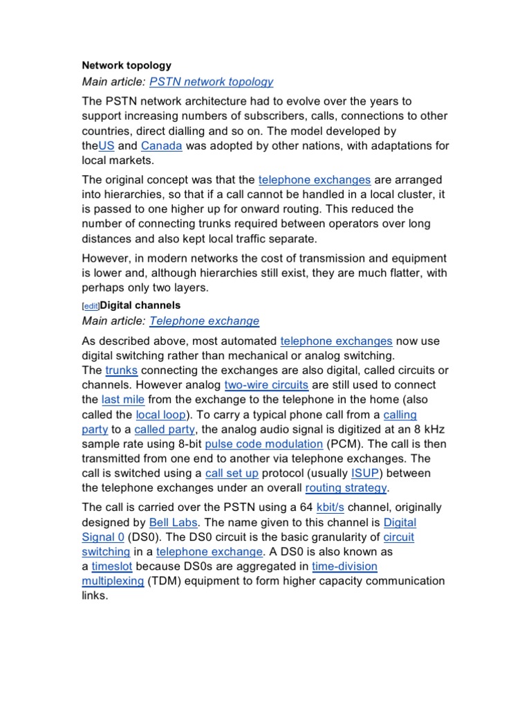 Network Topology | PDF | Public Switched Telephone Network | Telephone ...