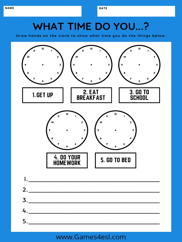 Daily Routine Worksheet Draw Clocks | PDF