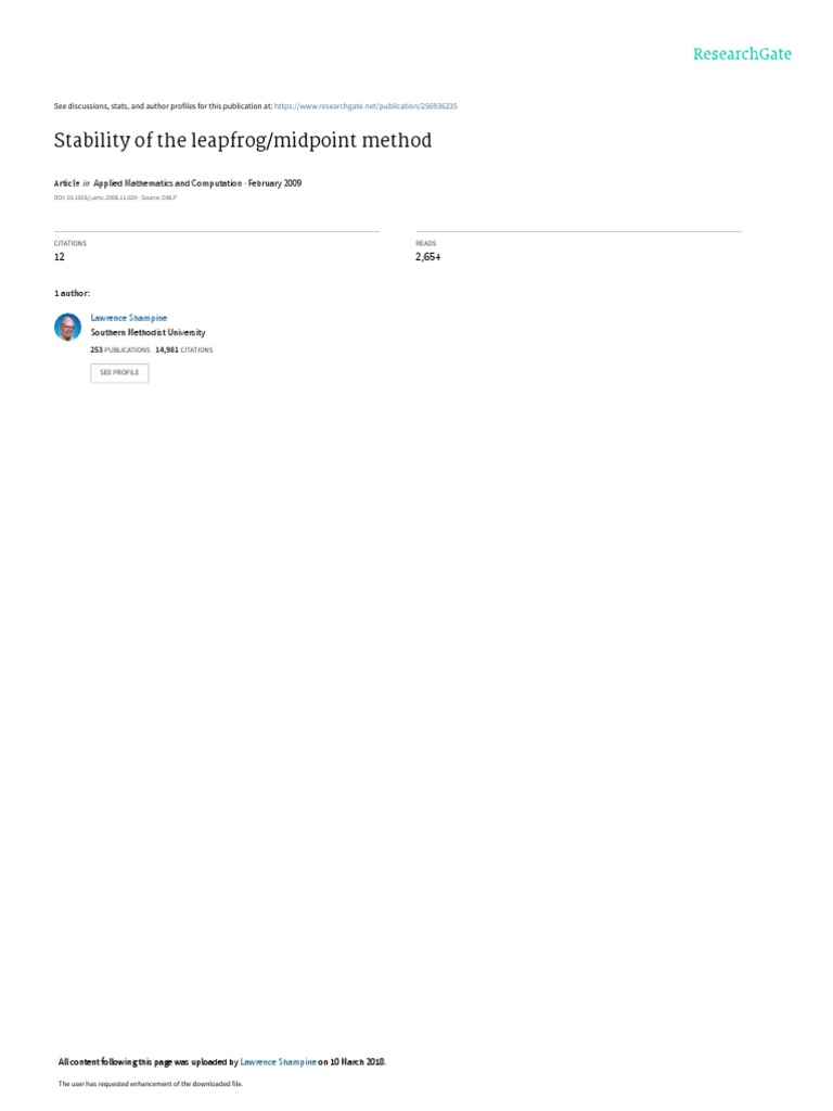 Stability of The Leapfrog/midpoint Method: Applied Mathematics and ...