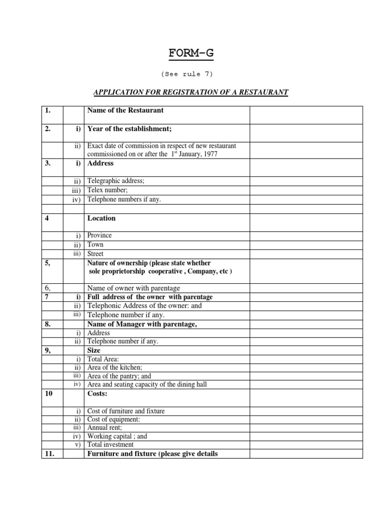 Restaurant Registration Application Form | PDF | Restaurants | Kitchen