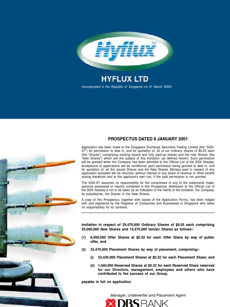 Hyflux Ltd. SGX Prospectus Overview | PDF | Water Treatment | Water ...