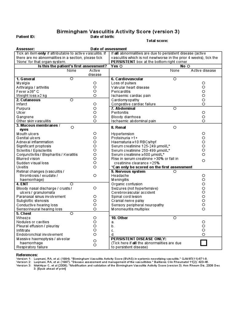 Birmingham Vasculitis Activity Score (Version 3) : Ann Rheum Dis. 2008 ...