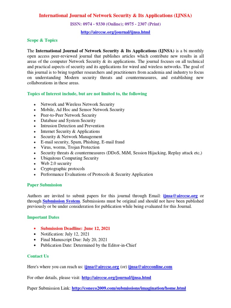 International Journal of Network Security & Its Applications (IJNSA) | PDF | Art