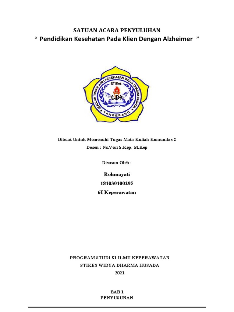 TUGAS SAP Pendidikan Kesehatan Pada Klien Dengan Alzheimer PT 9 | PDF