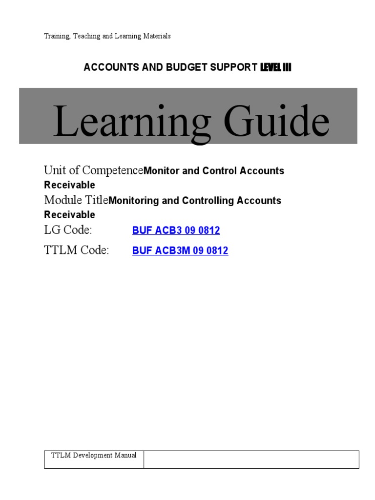 Learning Guide Learning Guide: Unit of Competence Module Title LG Code: TTLM Code | Download ...