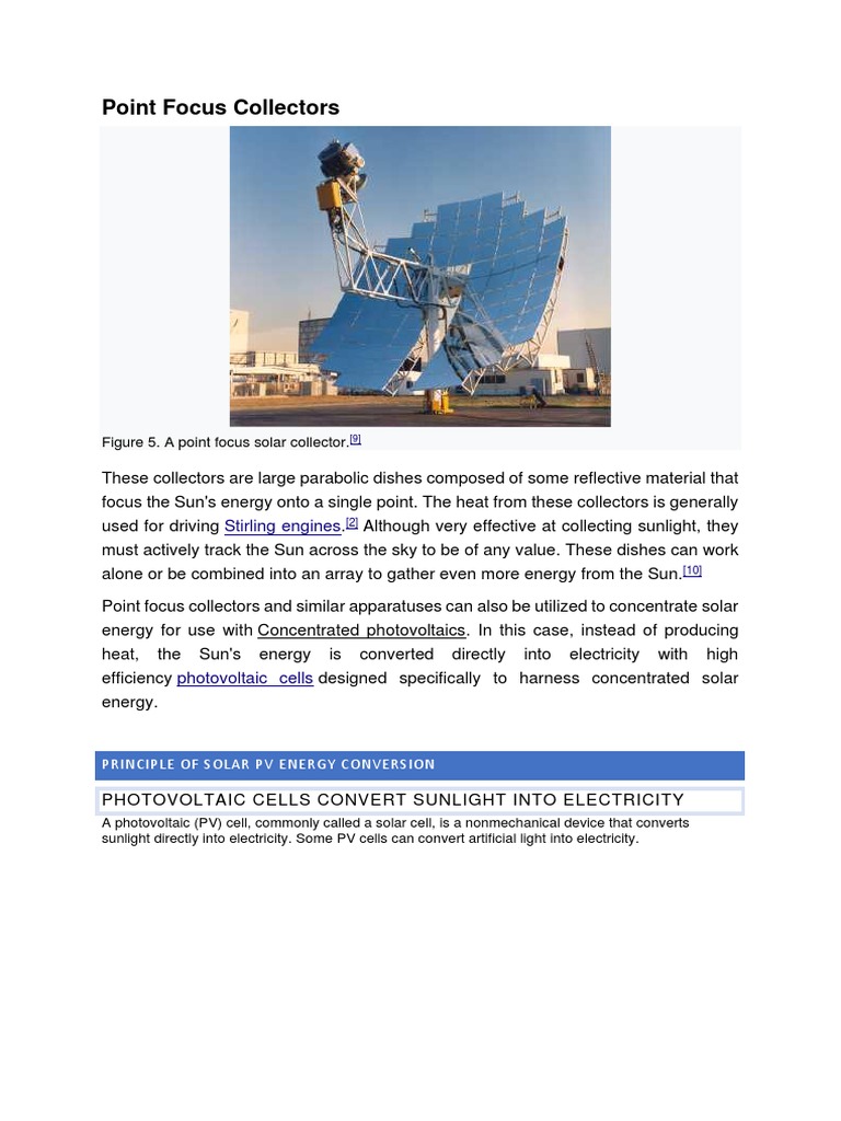 Point Focus Collectors: Stirling Engines | PDF