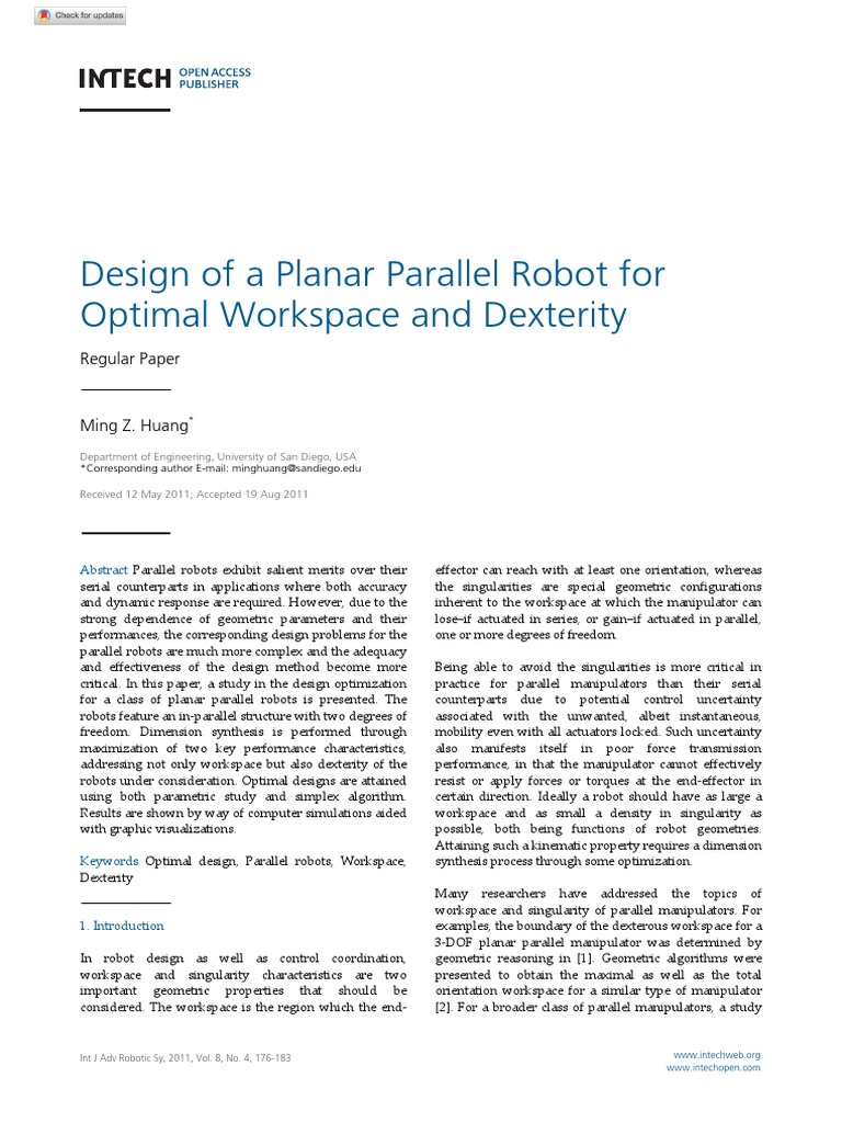 Design of A Planar Parallel Robot For Optimal Workspace and Dexterity ...