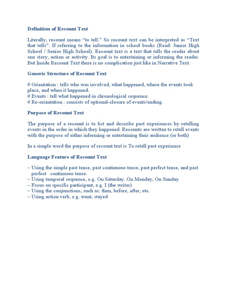 Understanding Recount Text Structure | PDF | Grammatical Tense | Foods