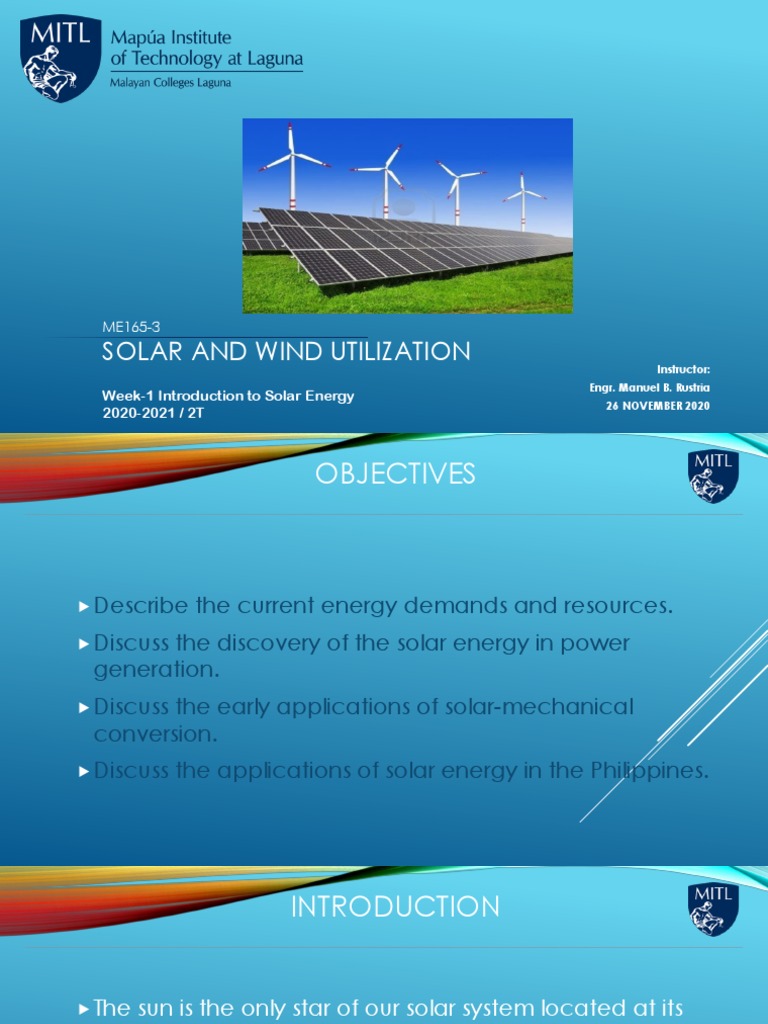 Solar and Wind Utilization: Week-1 Introduction To Solar Energy 2020 ...