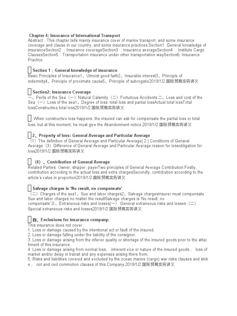 Chapter 4 Insurance of International Transport | PDF | Insurance ...