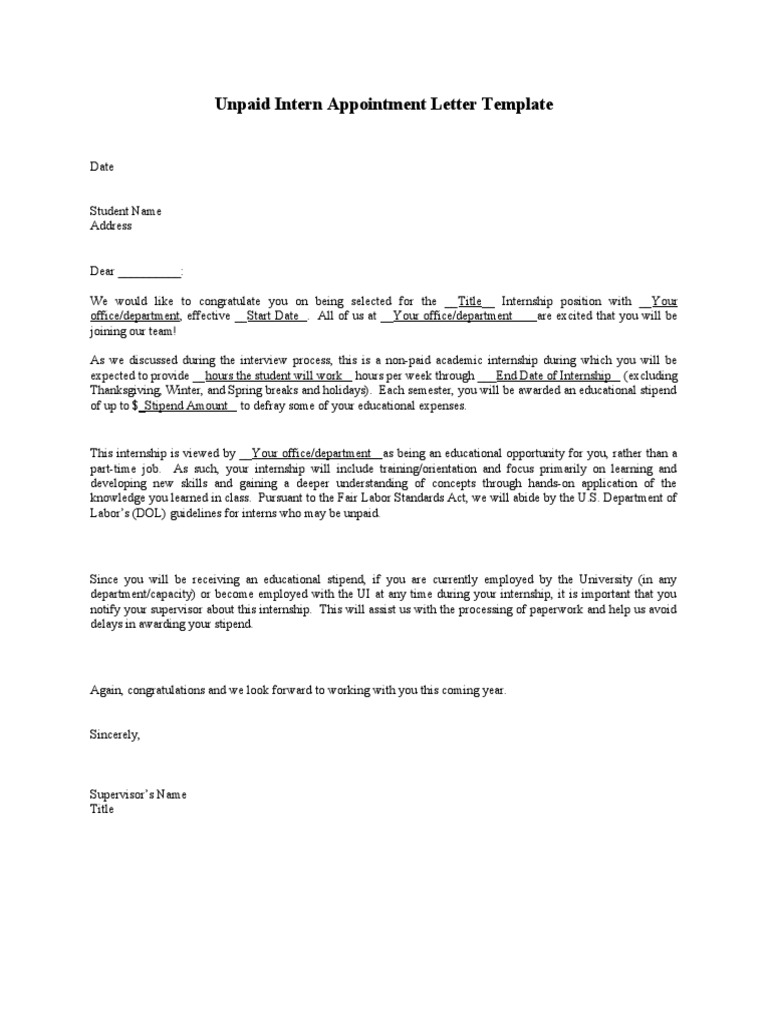Internship Appointment Letter Template 7 | PDF