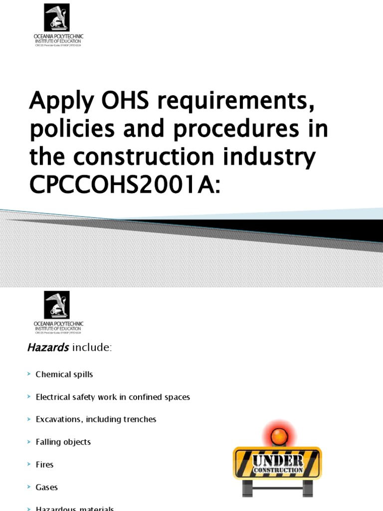 CPCCOHS2001A - Apply OHS Requirements | PDF | Personal Protective ...