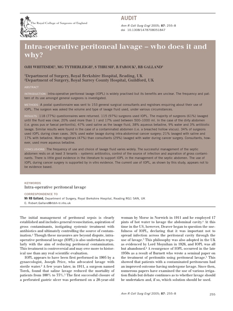 Intra-Operative Peritoneal Lavage - Who Does It and Why?: Audit | PDF ...