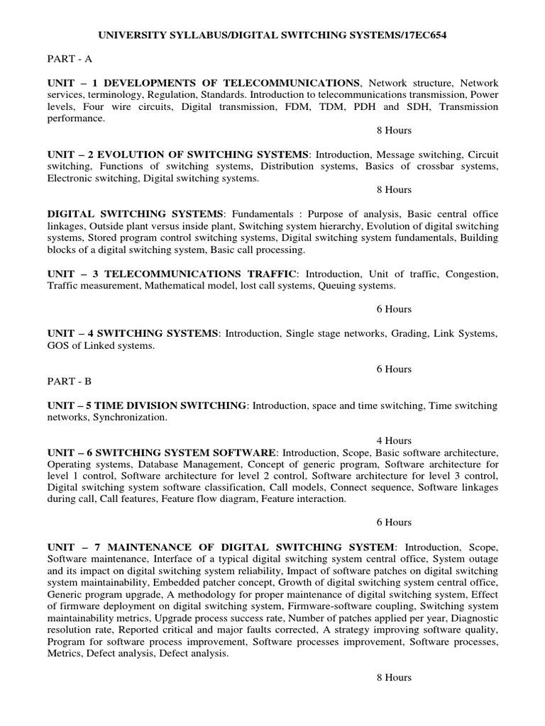 Digital Switching Systems Syllabus | PDF | Telephone Exchange | System