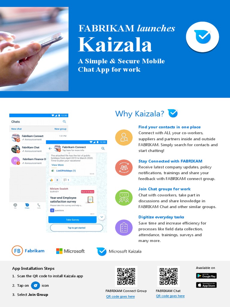 Poster Introducing Kaizala | PDF | Qr Code | Mobile App