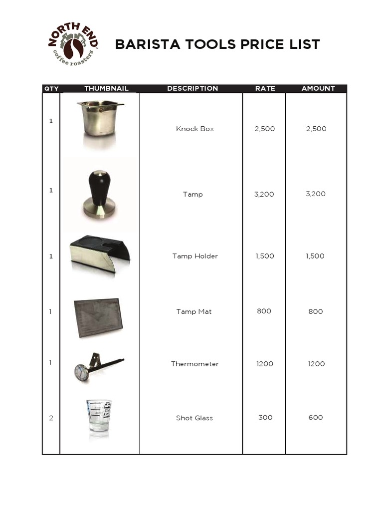 Barista Tools Price List 2021 | PDF