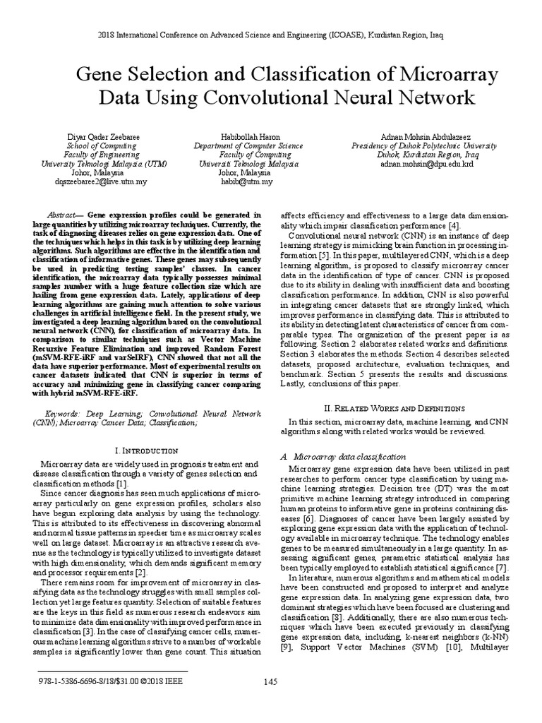 Gene Selection and Classification of Microarray Data Using Convolutional Neural Network | PDF ...