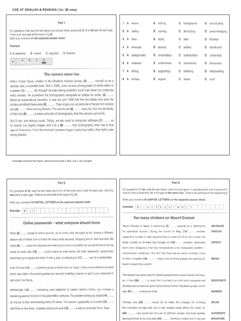 Use of English and Reading Paper 1 | PDF