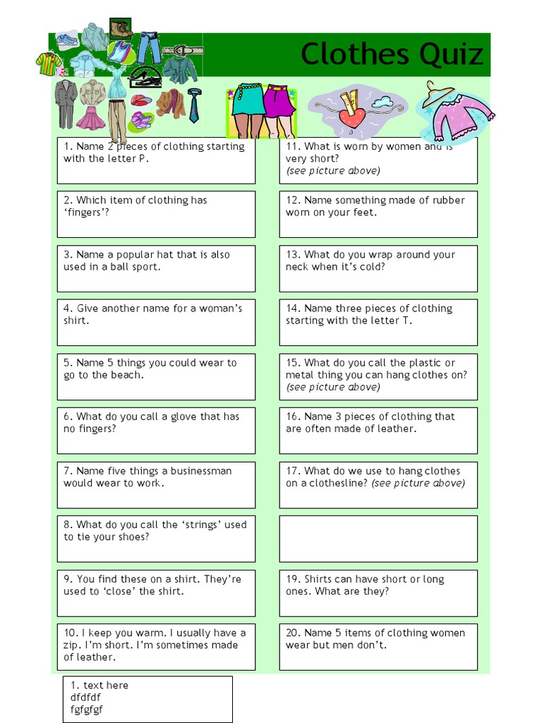 Quiz Clothes Fun Activities Games Games | PDF