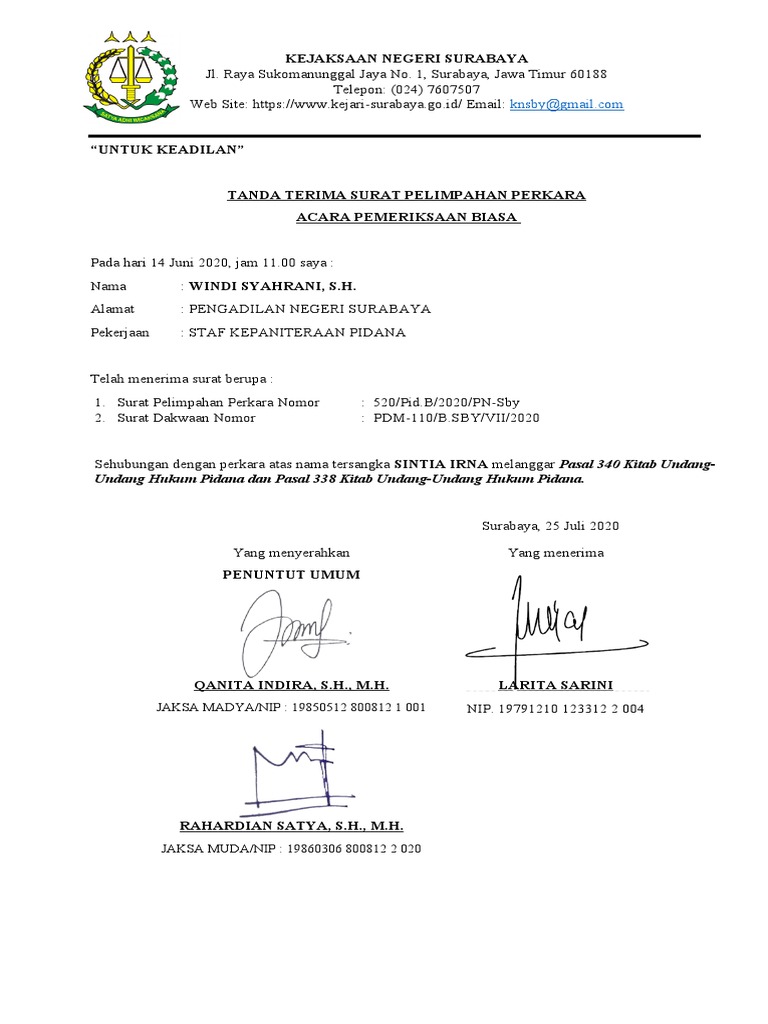 1.4 Tanda Terima Surat Pelimpahan Perkara | PDF