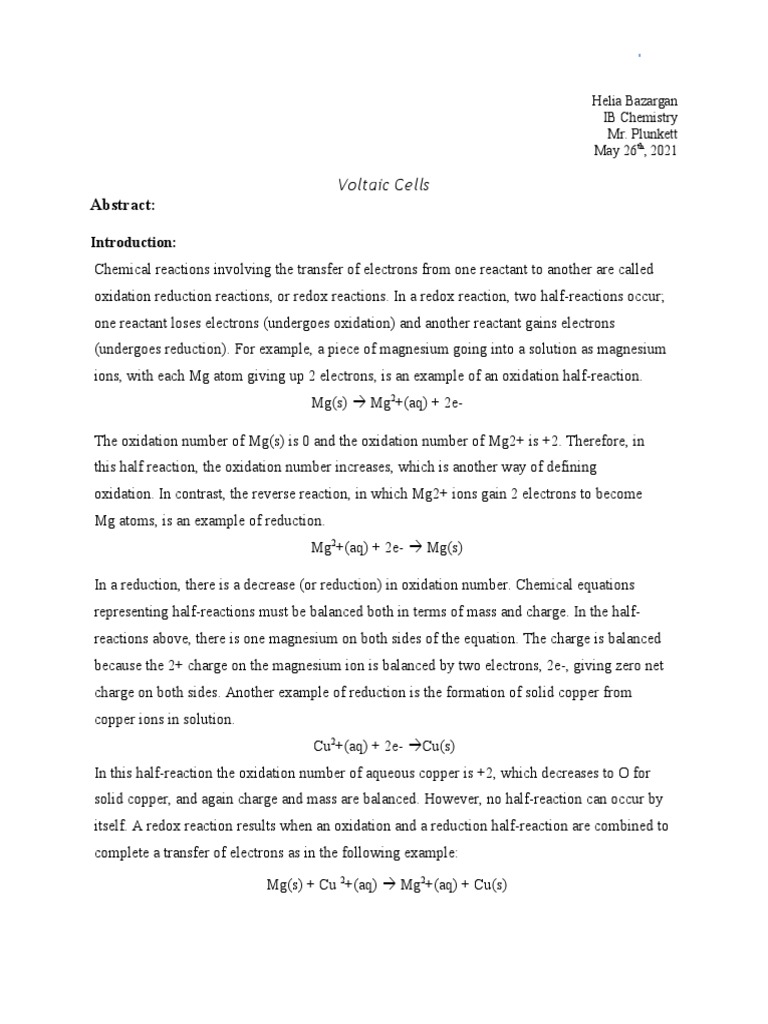 Voltaic Cell Lab Report | PDF | Redox | Physical Chemistry