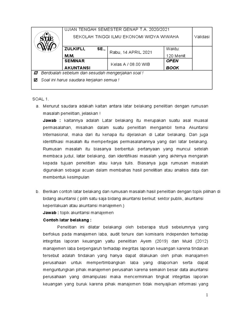 Uts Seminar Akuntansi | PDF