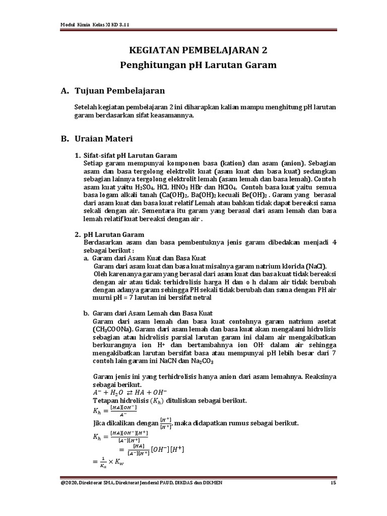 Modul Kim Xi Hidrolisis Garam Pert 2 | PDF