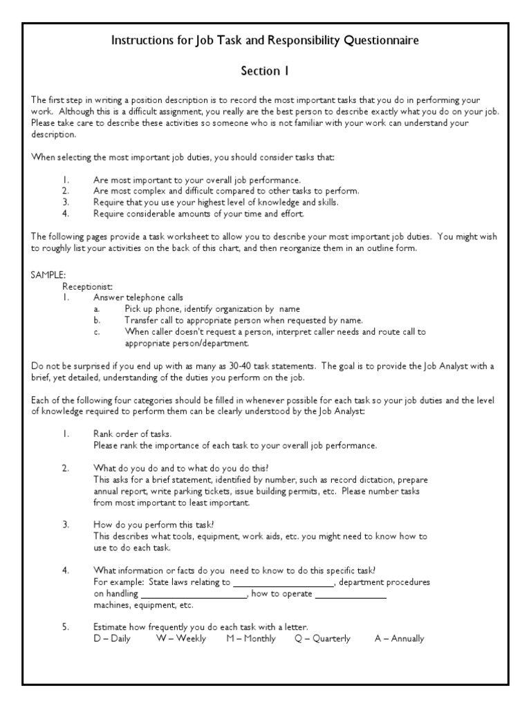 Job Task and Responsibility Guide | PDF | Performance Appraisal ...